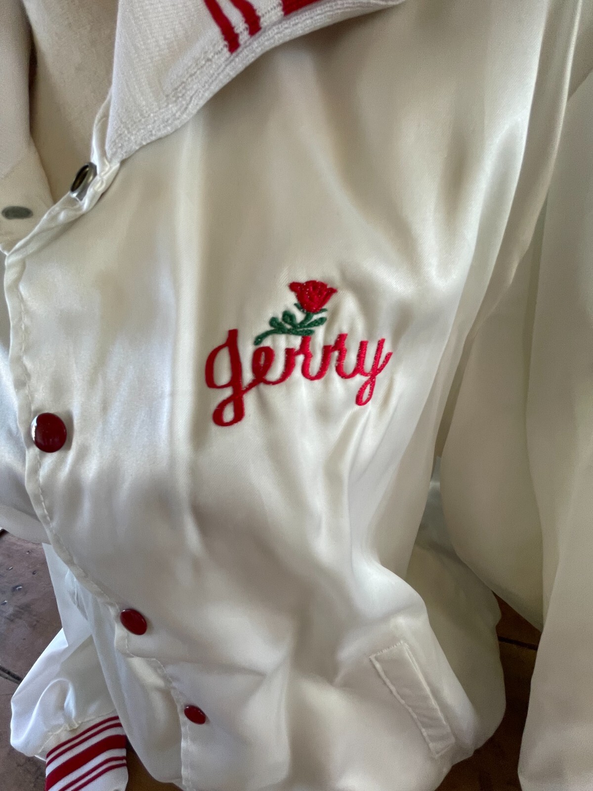 Vintage Swingster White Satin Bomber Jacket Embroider… - Gem