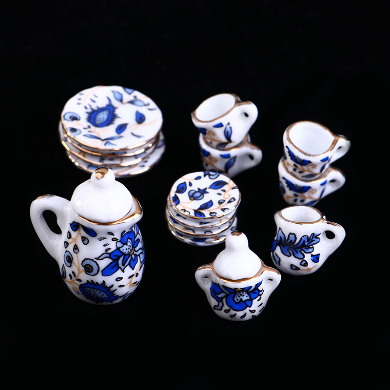 15Pcs 1:12 Dollhouse Miniature Tableware Porcelain Ceramic Tea Cup SN ...