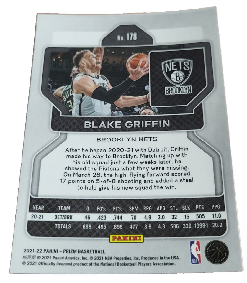 2021 Panini Silver Prizm #178 Blake Griffin Brooklyn Nets Basketball ...