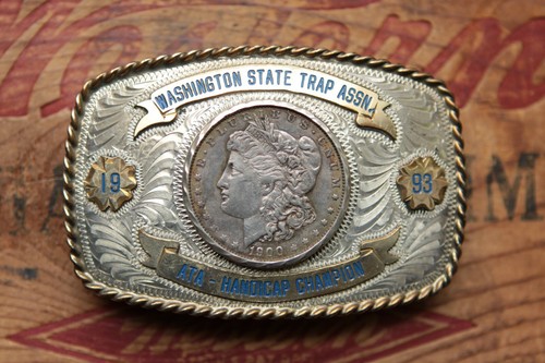 Vtg Cust-M-Bilt Sterling Silver Trap ATA Champion Western Trophy Belt ...