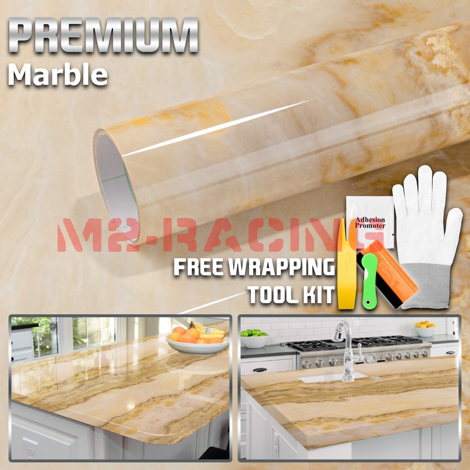 Gloss / Matte Marble Granite Style Vinyl Wrap Self Adhesive Counter Top ...