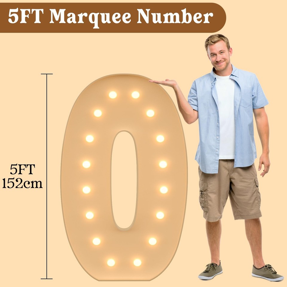 Marquee Numbers 5 Feet Tall Large Light Up Numbers 0 for 40th 50th 60th ...