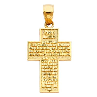 14K Yellow Gold Padre Nuestro Cross Pendant For Chain | 20 mm X 15 mm ...