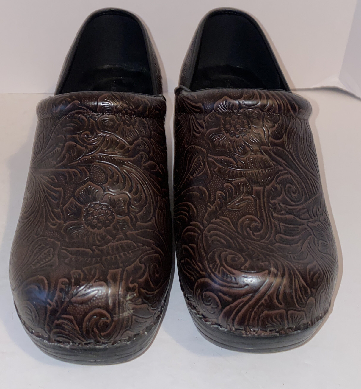 Croft Barrow Slip On Comfort Walking Clogs Shoes Brown Floral Design Sz ...