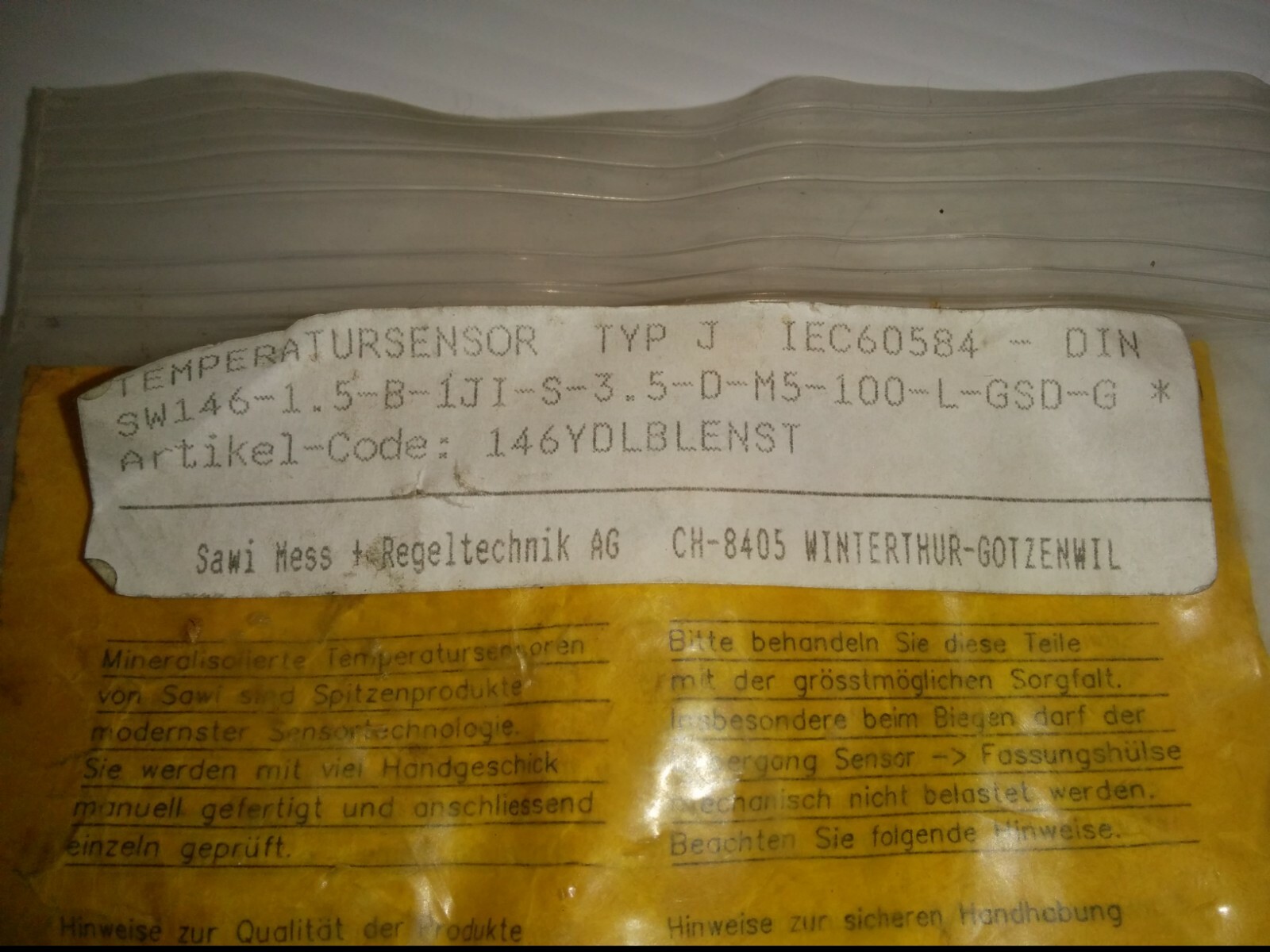 SAWI SW146-1.5-B-1JI-S-3.5-D-M5-100-L-GSD-G TEMPERATURE SENSOR | eBay
