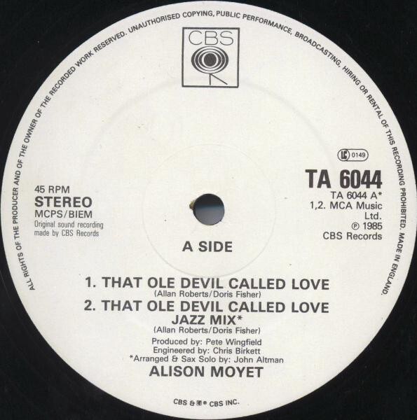 Alison Moyet - That Ole Devil Called Love (12", Single, CBS) | eBay