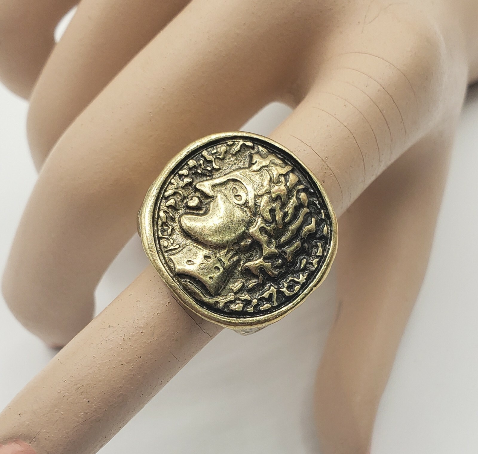Antique Gold Hammered With Roman Face Coin Style Stat… - Gem