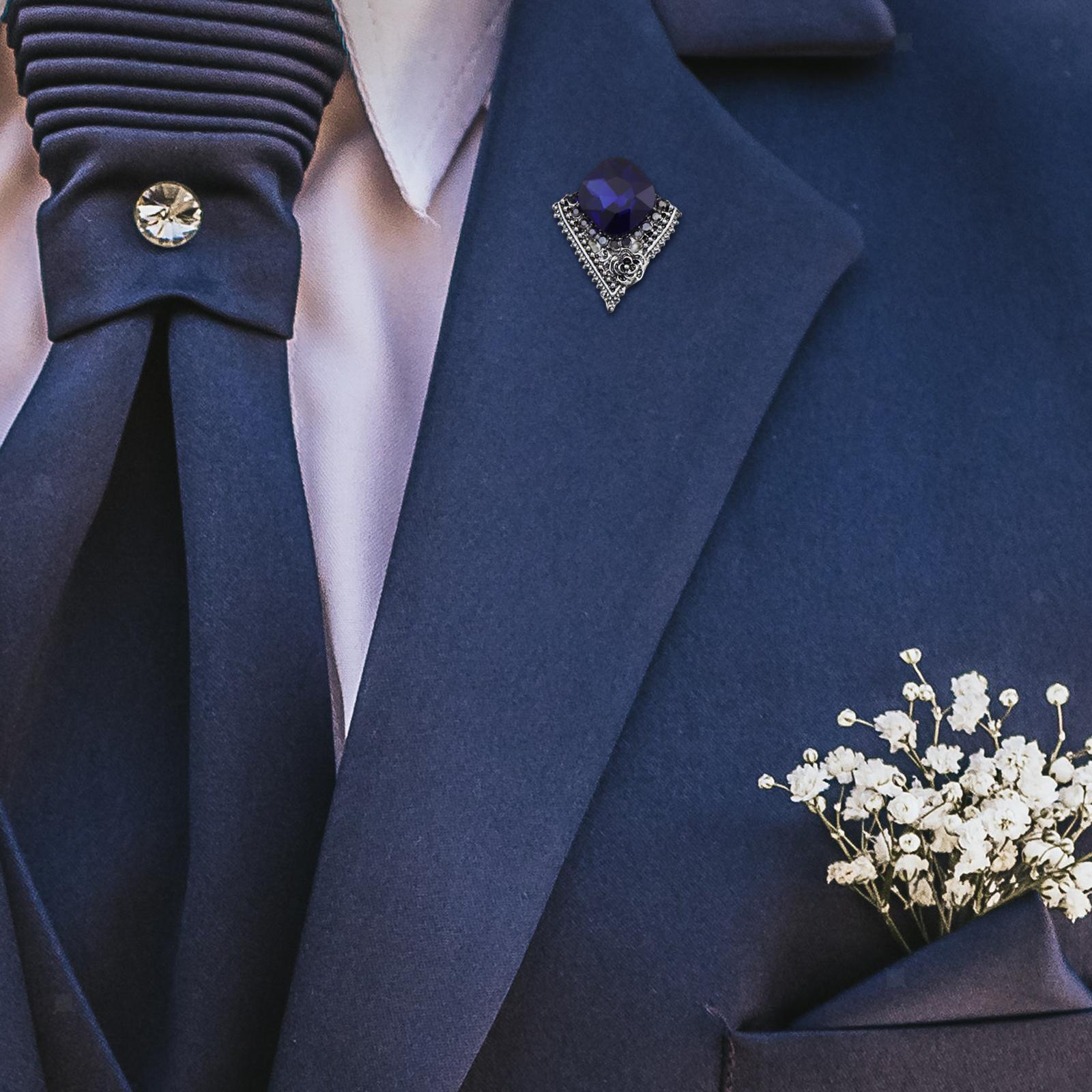 Men Brooch Pin Vintage Decoration Formal Delicate Rhinestone Lapel Pin ...