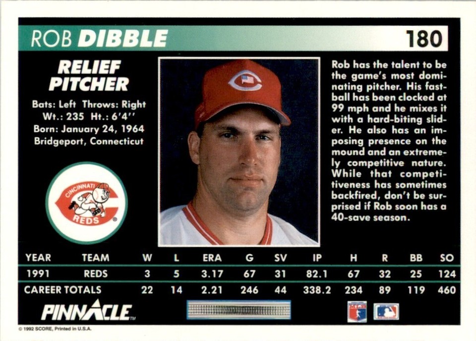 1992 Pinnacle #180 Rob Dibble | eBay