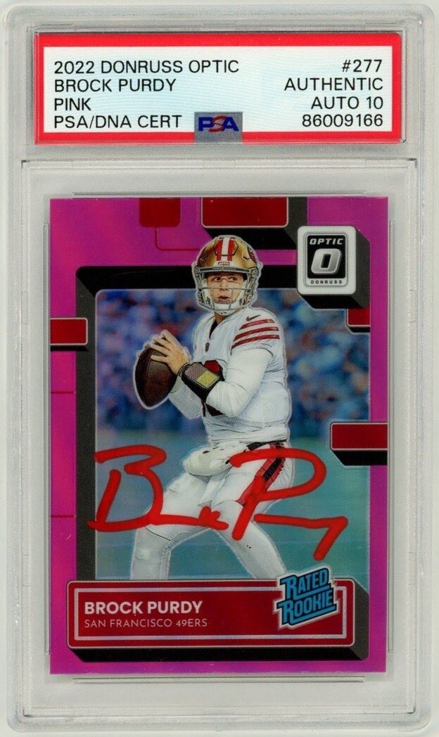 Brock Purdy Signed 2022 Donruss Optic Pink Rookie Card #277 PSA GEM MT ...