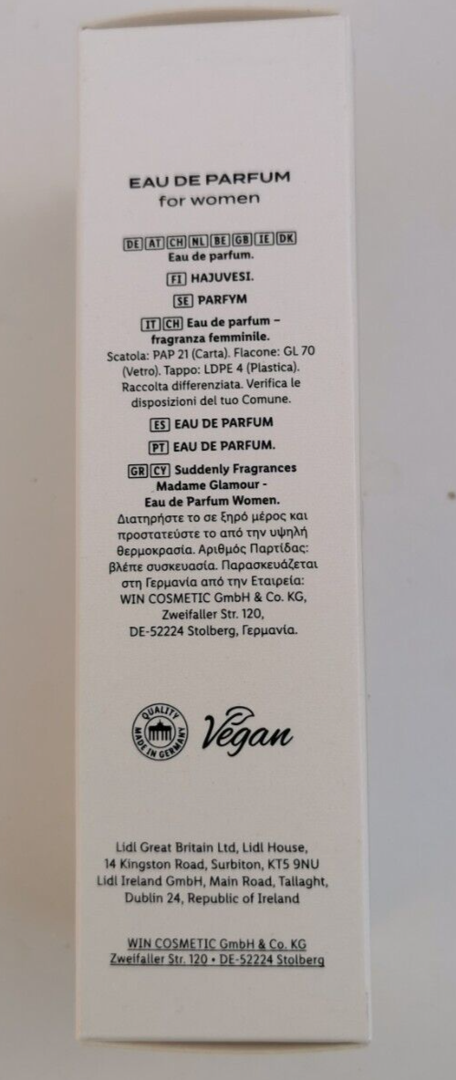 Suddenly Fragrances Eau De Parfum 75ml Madame Glamour Women Boxed Lidl ...