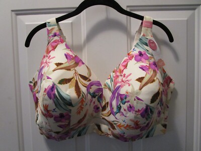CACIQUE COMFORT BLISS LIGHTLY LINED NO-WIRE HUMMINGBIRD FLORAL BRA SIZE ...