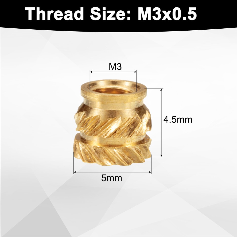 100pcs M3 Threaded Inserts Brass Heat Set Insert M3x4.5mm, OD 5mm ...
