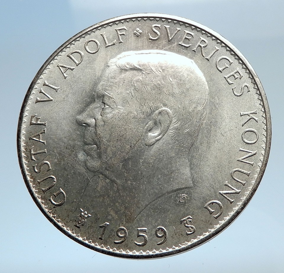 1959 SWEDEN King GUSTAV VI ADOLF Silver SWEDISH Coin CONSTITUTION ...