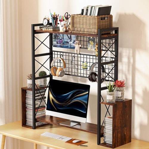 Computer Desktop Bookcase 3-Tier Multipurpose Desk Hutch Bookshelf ...
