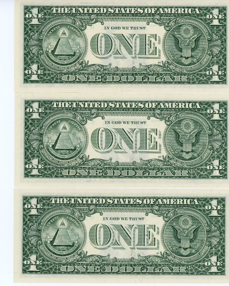 LOT OF 3 1988 A $1 DOLLAR BILL ST LOUIS SEQUENTIAL 02 03 05 ...