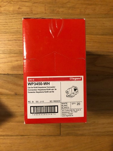 **BRAND NEW** Legrand WP3450-WH Cat 5e Rj45 Keystone Connector, White ...