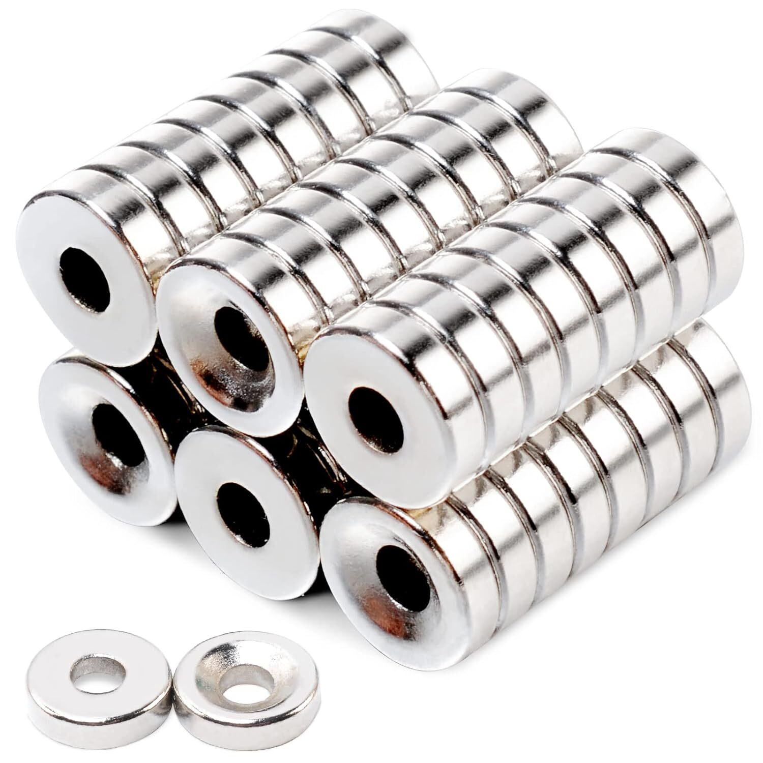 25 100 Strong Countersunk Ring Magnet 1/2"x1/8" Rare Earth Neodymium 1/ ...
