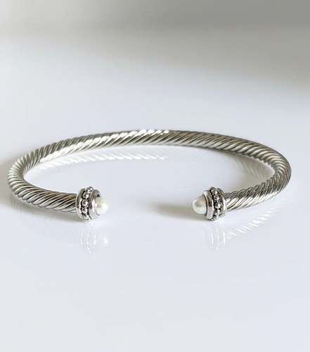 Silver Cable Pearl Bangle Bracelet | eBay