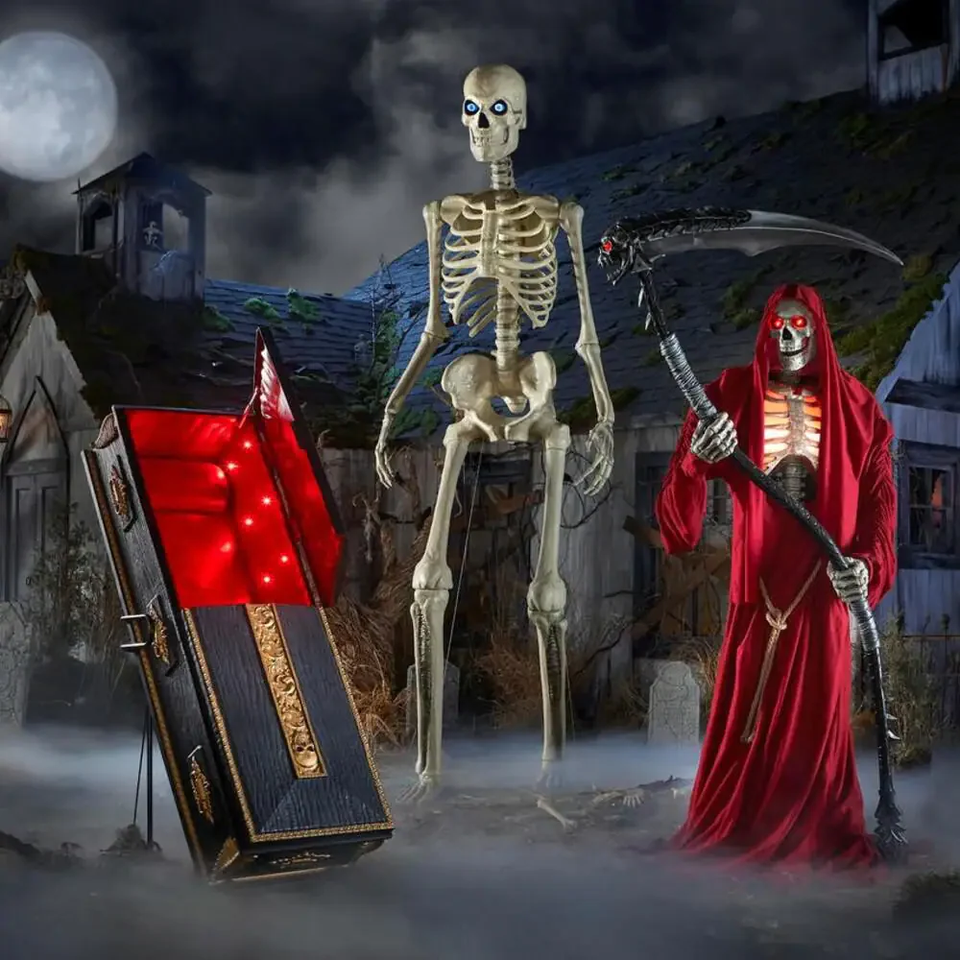 Home Depot Halloween 6 ft LED Lit Gold Encrusted Casket COFFIN horror ...