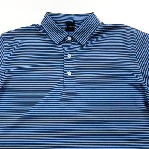 Dunning Medium Mens Golf SS Stretch Button Polo Striped Shirt Blue MINT | eBay