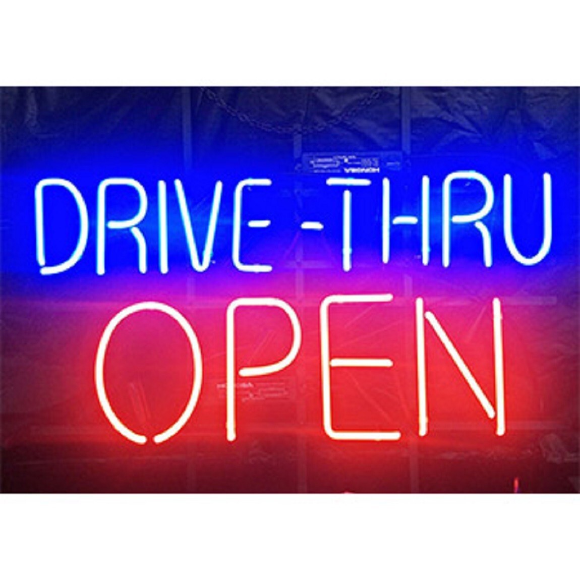 Drive Thru Open Neon Light Sign 17"x14" Lamp Handmade Glass Hanging ...