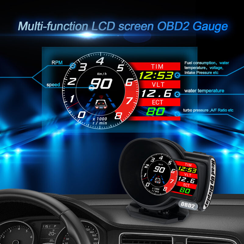Universal HUD OBD2+GPS Head Up Display Car Digital Speedometer Odometer ...