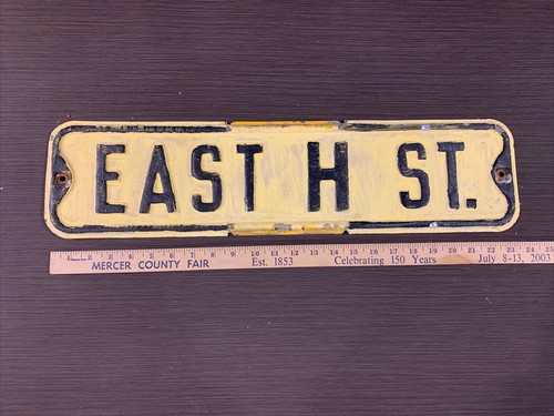 Vtg EAST H ST Street/Road Sign 24 "x 6" Pressed/Embossed/Raised Steel ...