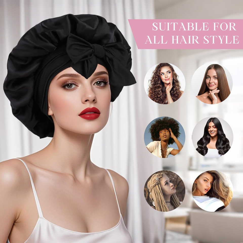 Silk Bonnet for Sleeping Women Double Layer Satin Hair Bonnet Sleep ...