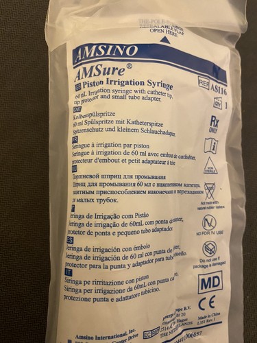 AMSINO AMSure AS116- 60cc (ml) Sterile Piston Enteral Irrig. Syringe 25 ...