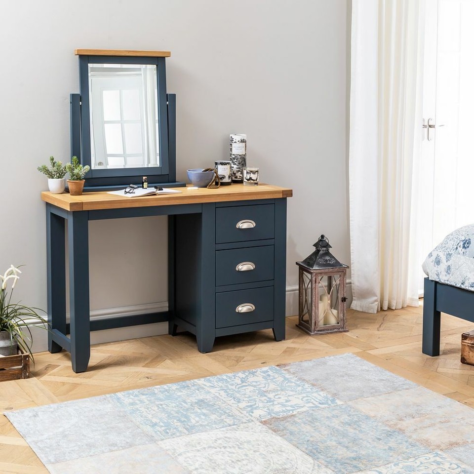 Westbury Blue Painted Pedestal Dressing Table Set with Mirror ...