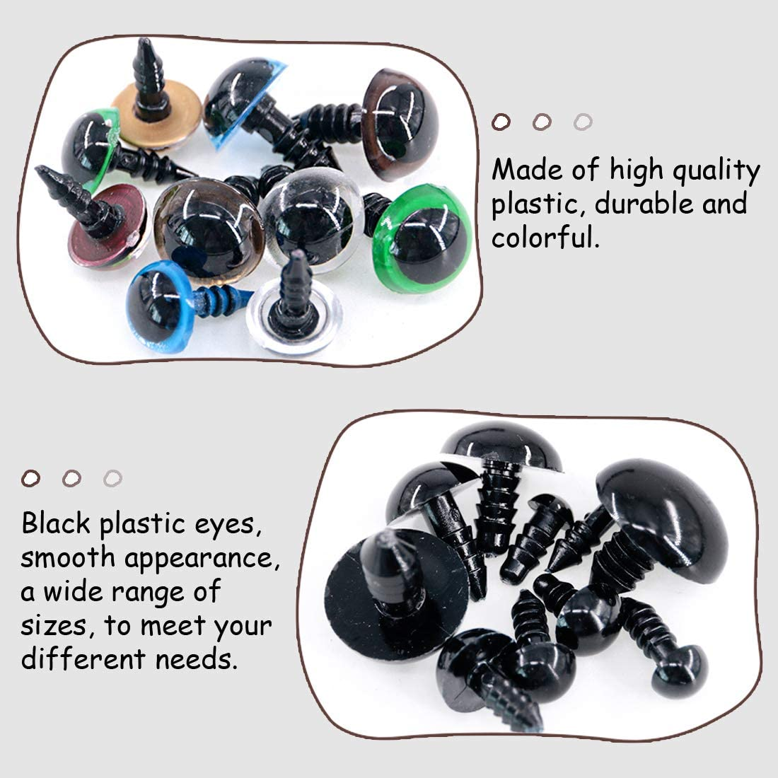 346Pcs 12 Assorted Sizes 5Mm-12Mm 6 Colors Plastic Safety Eyes with ...