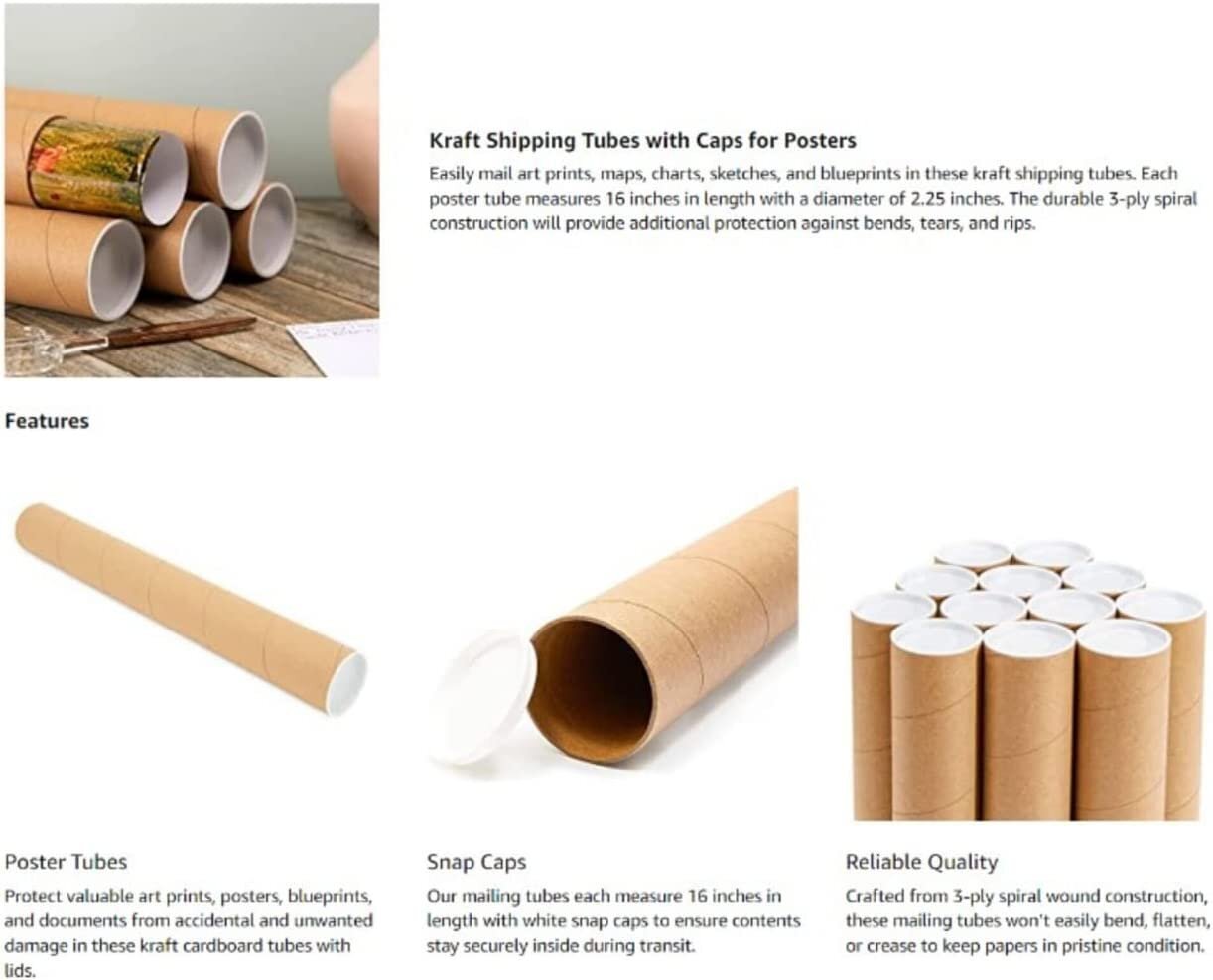 50 - 2" x 15" Round Cardboard Shipping Mailing Tube Tubes With End Caps ...