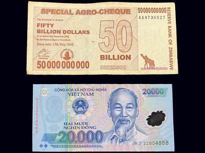 Vietnam 20000 Dong Banknote & 50 Billion Dollar Agro Cheque Zimbabwe ...