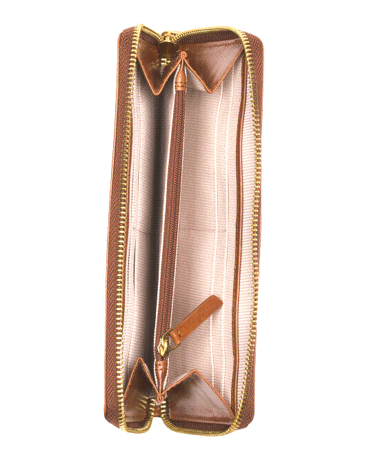 MARGOT New York Gabby Cognac Genuine Leather Zip Around Wallet Wristlet ...