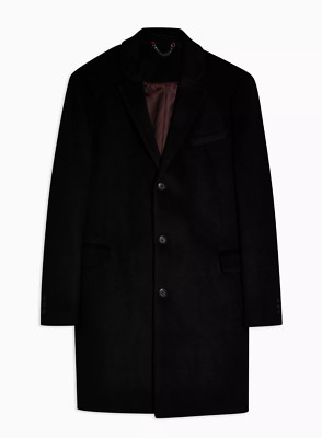 TOPMAN Overcoat With Wool TWO POCKET, Black, XL | eBay
