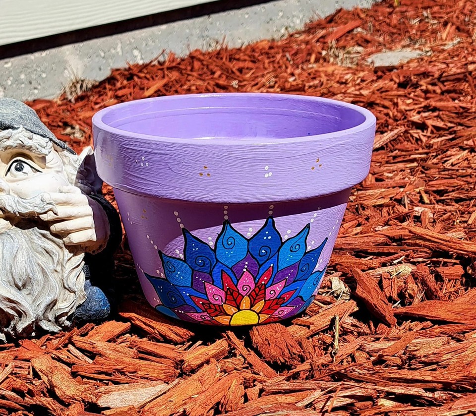 Hand-Painted Mandala Flower Pot | Unique Boho Planter | Multicolor ...