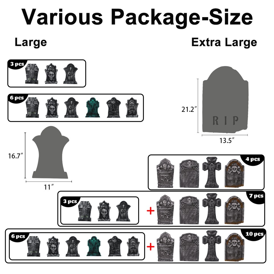 Large Halloween Foam Tombstones w/ Stakes RIP Scary Cemetery Decor ...