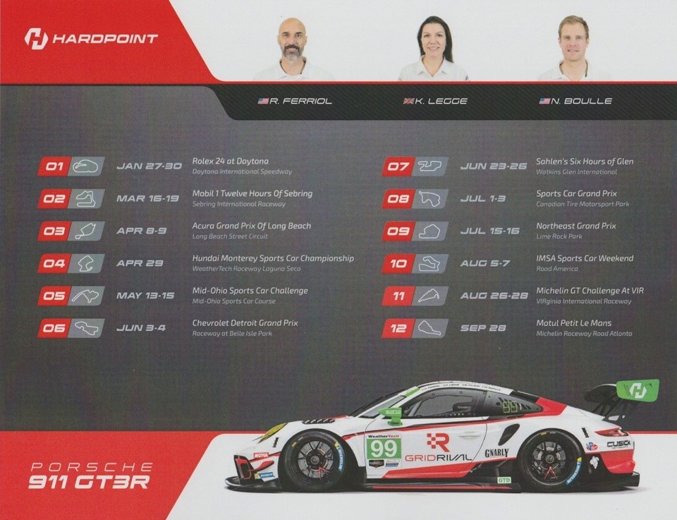 2022 Team Hardpoint Porsche 911 GTD signed Petit Le Mans IMSA Hero Card ...