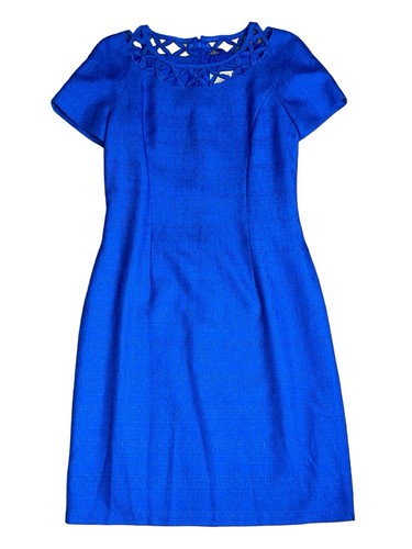 Kasper Blue Cutout Neckline Short Sleeve Sheath Dress Size 8 Career ...