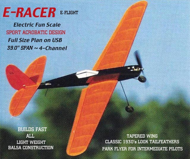 E-RACER Electric Airplane .PDF PLAN on USB…39” WS - w/Instructions ...