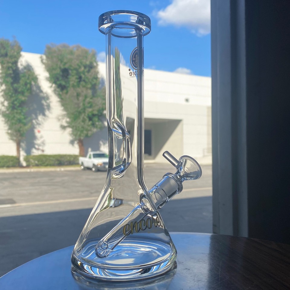 8" Color Lip fixed stem Beaker Popped holes Glass Bong Tobacco Hookah ...