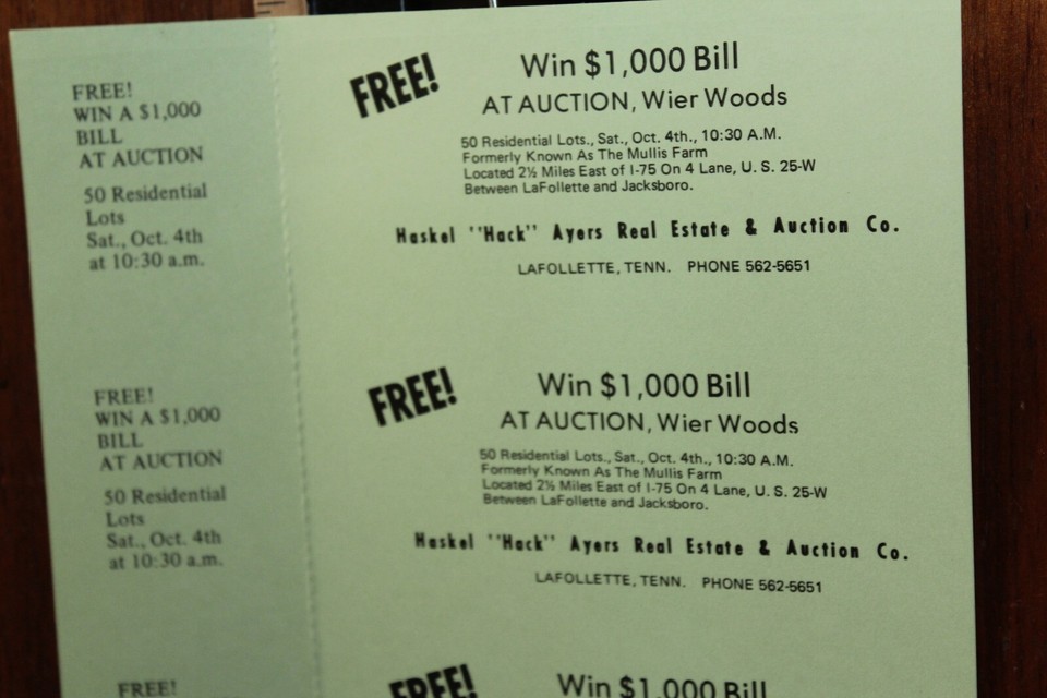 Vintage Raffle Tickets Hack Ayers Auction Wier Woods LaFollette Tennessee | eBay