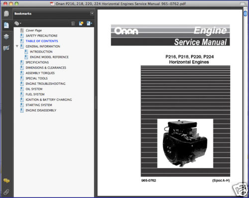 Onan P216 P218 P220 P248 SERVICE MANUAL & OPERATORS & PARTS Catalog -8 ...