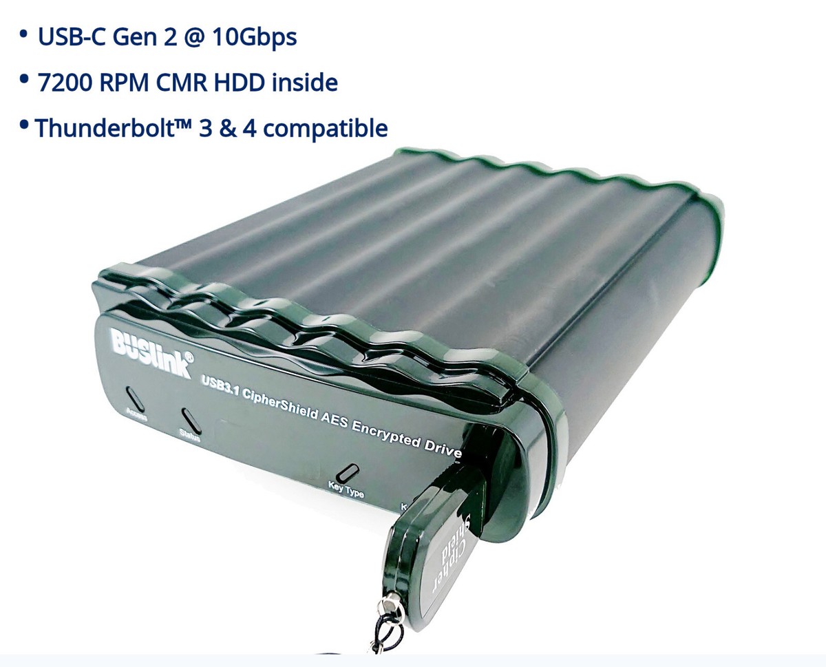 Encrypted External Hard Drive BUSlink CipherShield FIPS 140-2 Level 2 ...