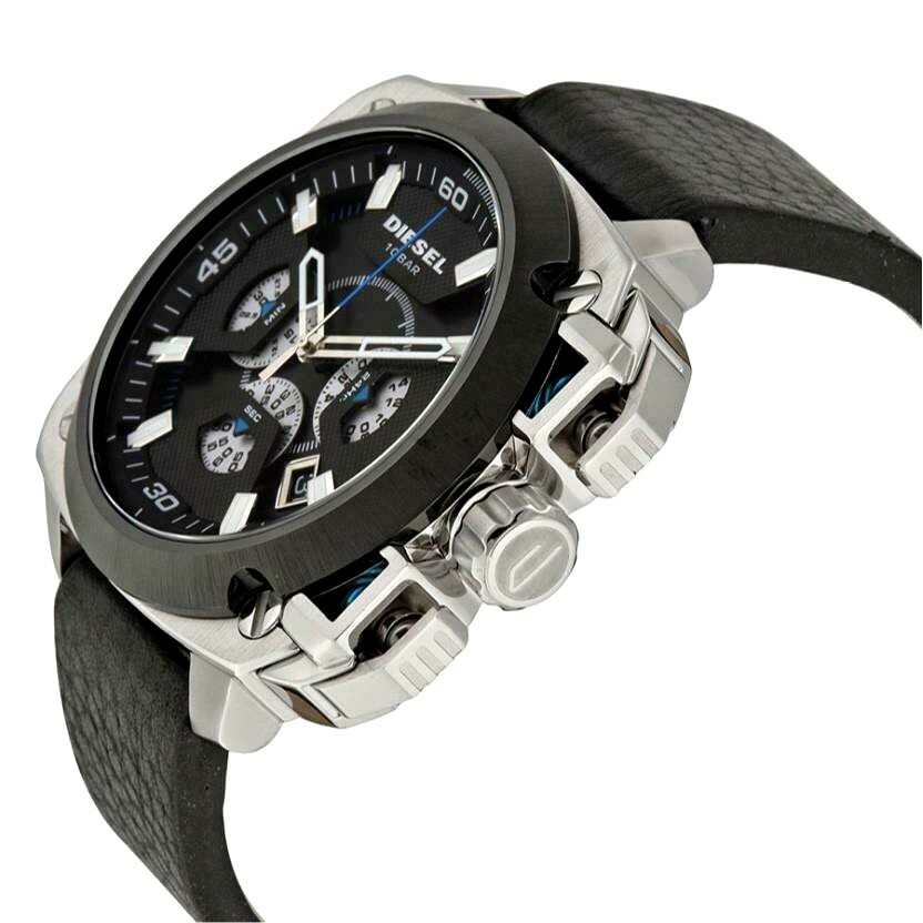 NEW DIESEL BAMF SILVER+BLACK TONE,BLACK LEATHER BAND,CHRONO,WATCH ...