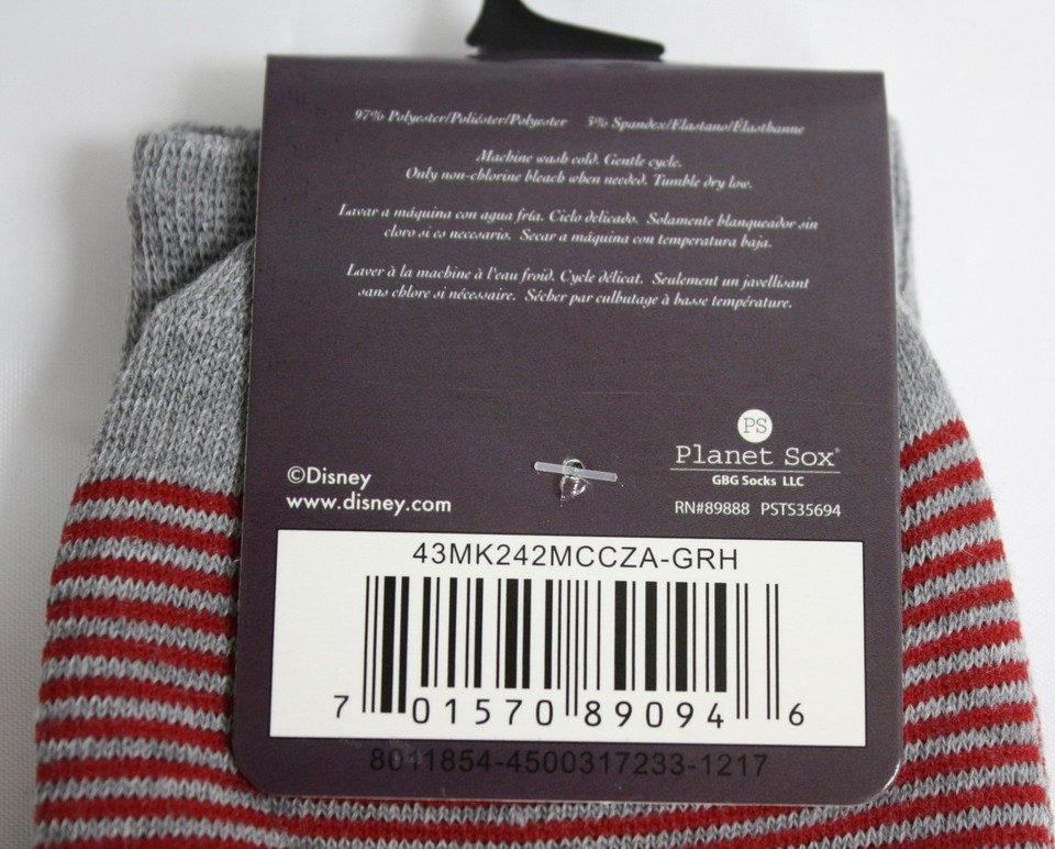 Disney Planet Sox Socks Gray Grey Red Mickey Mouse One pair New socks ...