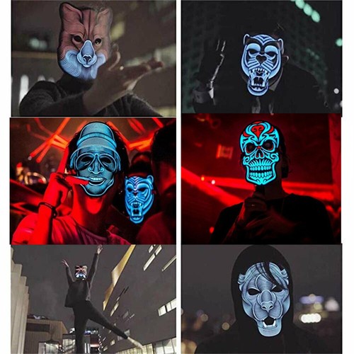 Sound Reactive LED Light Up Activated Halloween Mask Dance Rave EDM ...