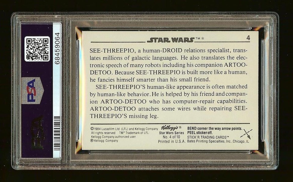 1984 Star Wars #4 C-3PO Kellogg's Stick'R Trading Card PSA 9 *2297 | eBay