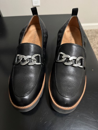 Vionic Black Lug Sole Loafers with silver chain accent Sz 8 | eBay